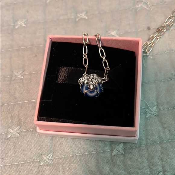 Pandora | Jewelry | Pandora Blue Pansy Pendant Necklace | Poshmark